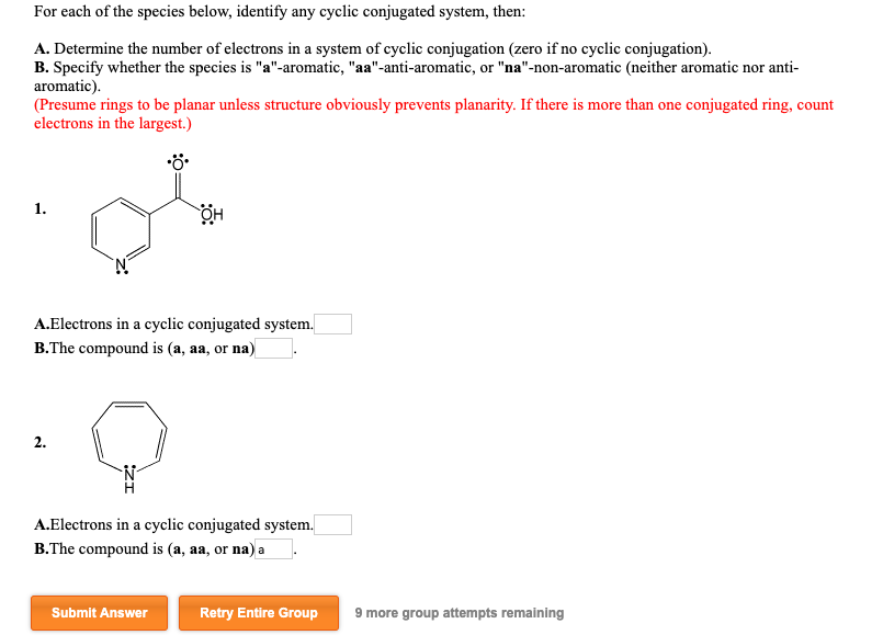 Solved For each of the species below, identify any cyclic | Chegg.com