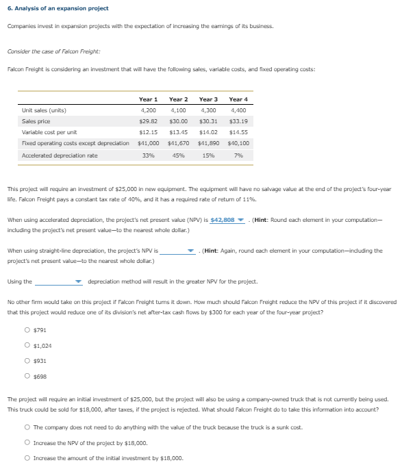 Solved 6. Analysis of an expansion project Companies invest | Chegg.com