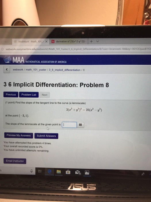 Solved WeBWorK: Math 101, X Sderivative of 250x 2-y 2)). + ⓘ | Chegg.com