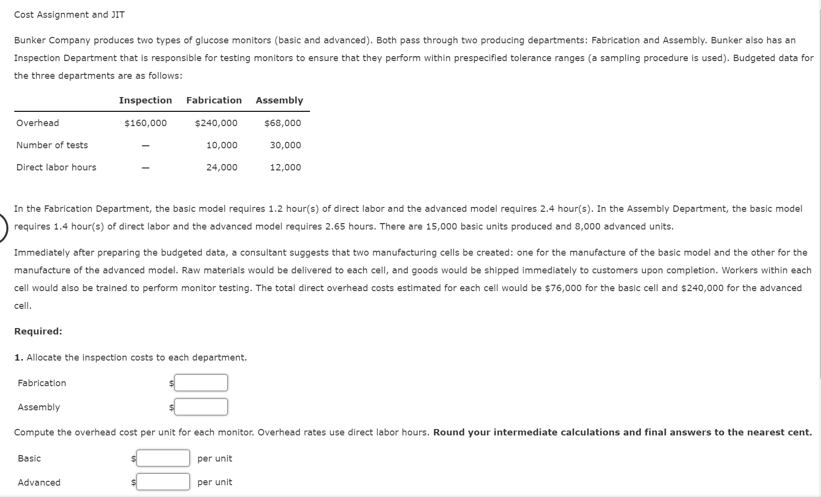 Solved Cost Assignment and JIT the three departments are as | Chegg.com
