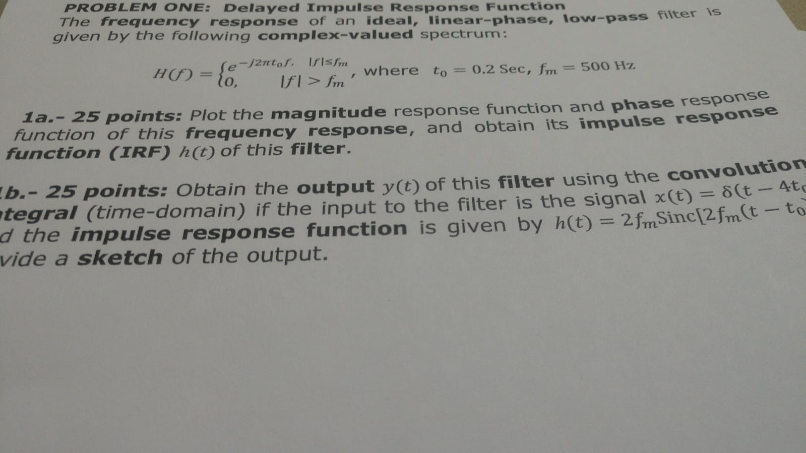 Solved PROBLEM ONE: Delayed Impulse Response Function The | Chegg.com