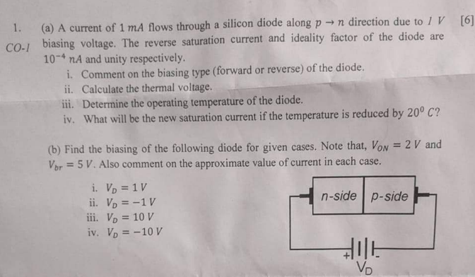Solved (a) A current of 1 mA flows through a silicon diode | Chegg.com