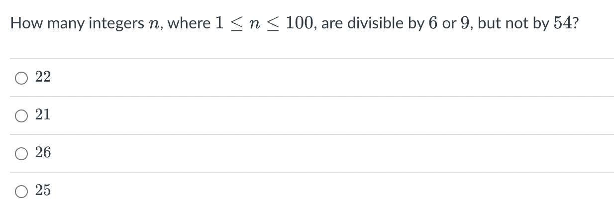 Solved How many integers n, where 1≤n≤100, are divisible by | Chegg.com