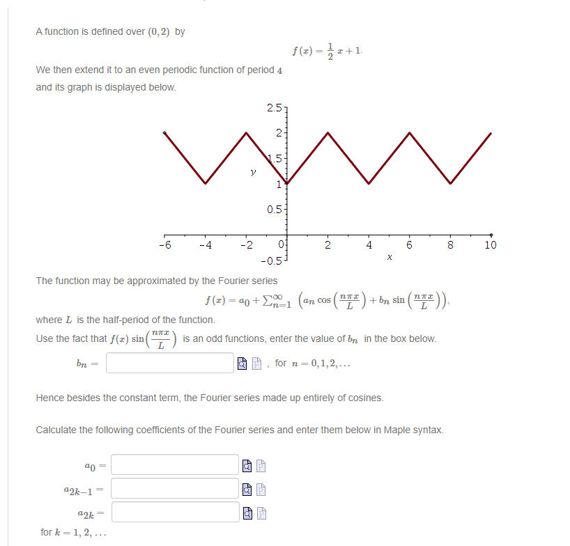 Solved f(x)=21x+1 We then extend it to an even periodic | Chegg.com