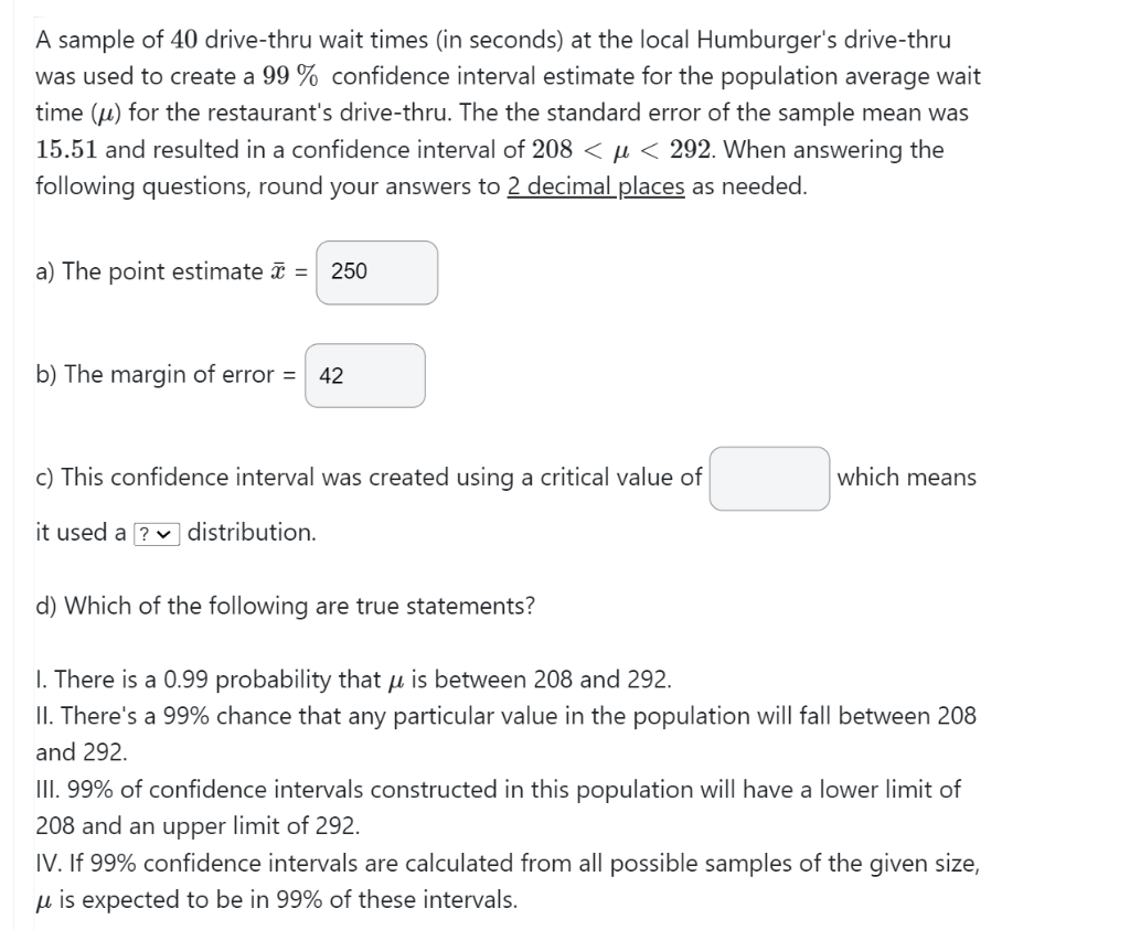 Solved A sample of 40 drive-thru wait times (in seconds) at | Chegg.com