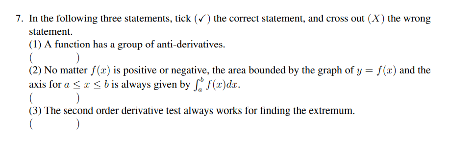 Solved 7. In the following three statements, tick ( ) the | Chegg.com