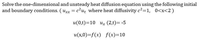 Solved Solve the one-dimensional and unsteady heat diffusion | Chegg.com