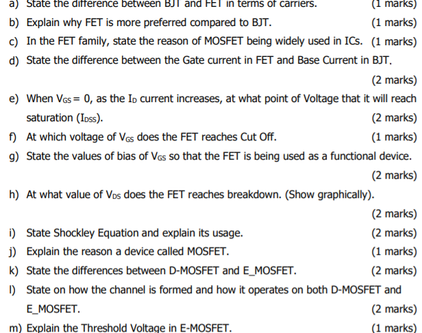 Solved a) State the difference between BJT and FET in terms | Chegg.com