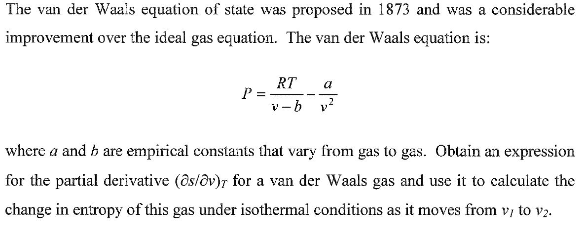Solved The van der Waals equation of state was proposed in | Chegg.com