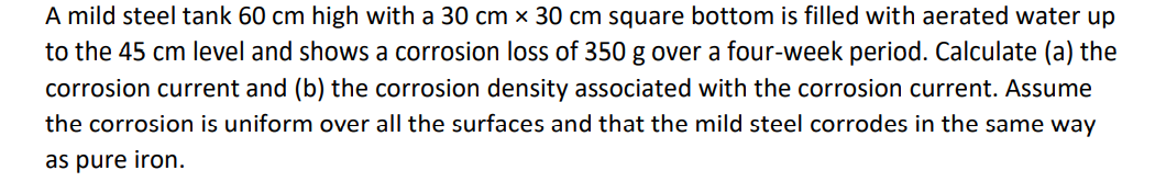 Solved A mild steel tank 60 cm high with a 30 cm×30 cm | Chegg.com