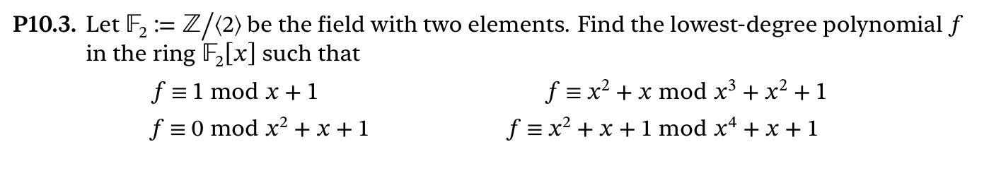 Solved P10.3. ﻿Let F2:=Z:2: be ﻿the field with two elements. | Chegg.com