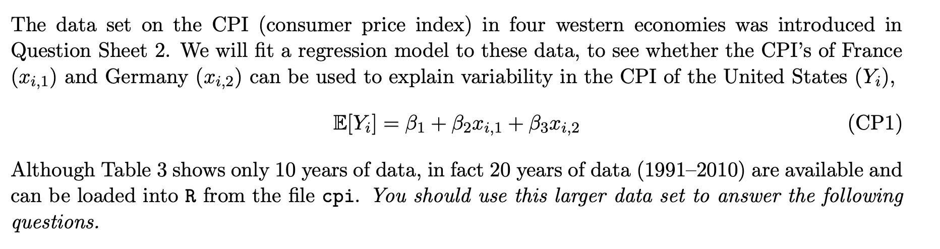 Solved The Data Set On The Cpi Consumer Price Index In
