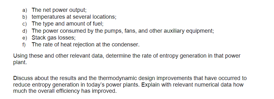 Solved a) The net power output; b) temperatures at several | Chegg.com