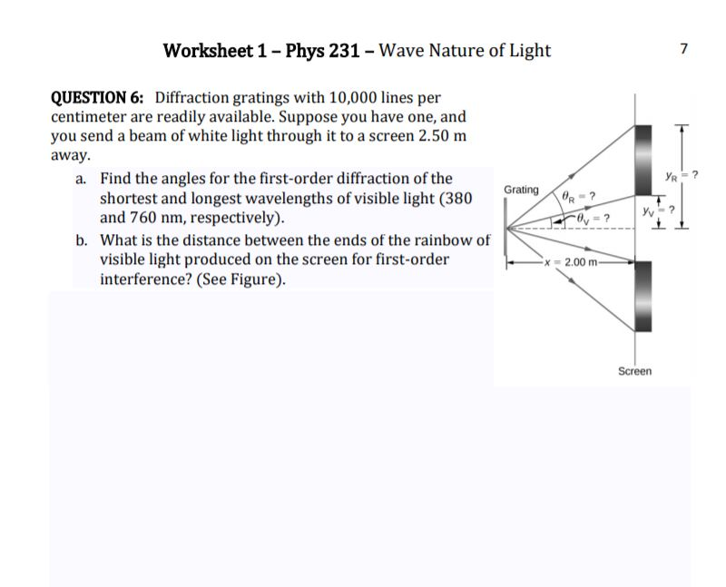 Solved Worksheet 1 - Phys 231 - Wave Nature of Light 7 YR | Chegg.com