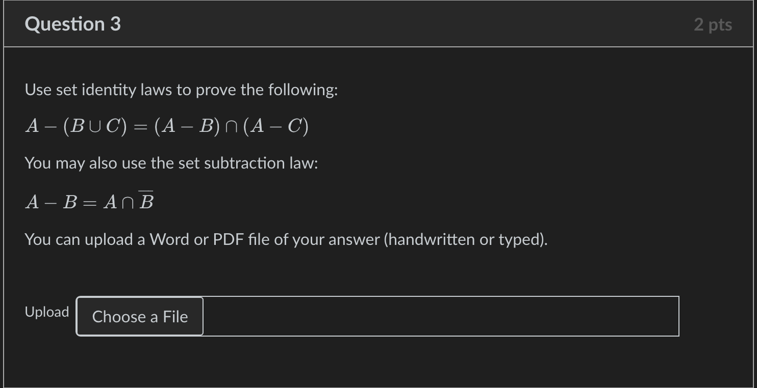 Solved Use set identity laws to prove the following: | Chegg.com