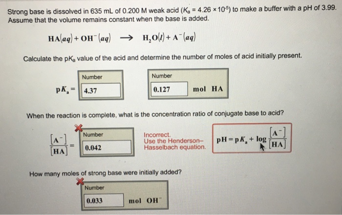 Solved Strong base is dissolved in 635 mL of 0.200 M weak | Chegg.com