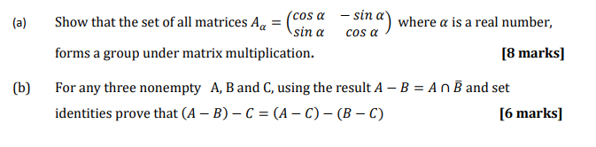 Solved (a) Show that the set of all matrices Ac = (con a | Chegg.com