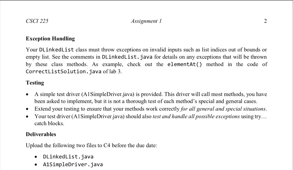 Solved CSCI 225 Assignment 1 A Doubly-Linked List | Chegg.com