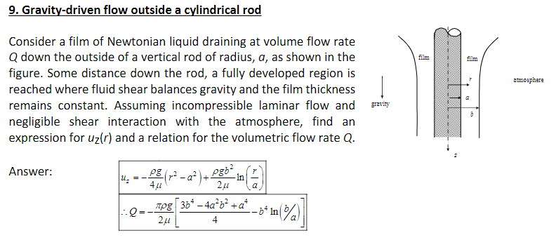 Solved 9. Gravity-driven flow outside a cylindrical rod | Chegg.com