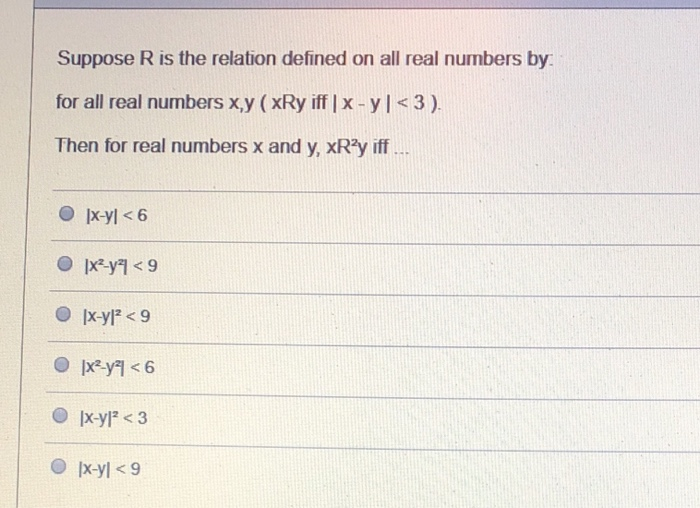 Solved Suppose R is the relation defined on all real numbers | Chegg.com