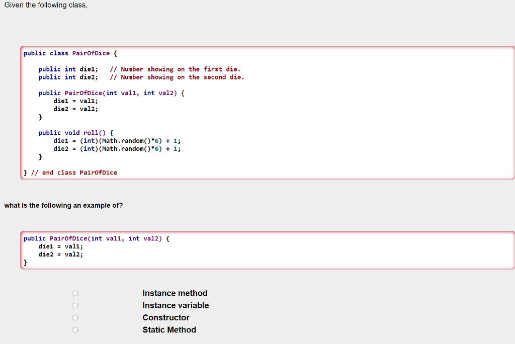 Solved Given the following class, public class Pairofdice { | Chegg.com
