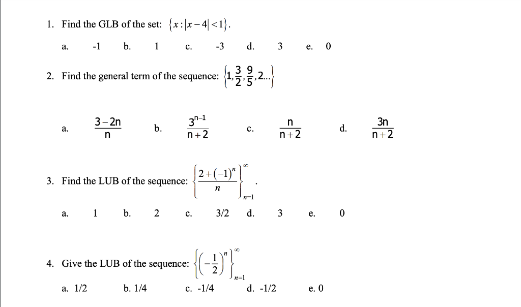 Solved 1. Find the GLB of the set: (x :|x – 4