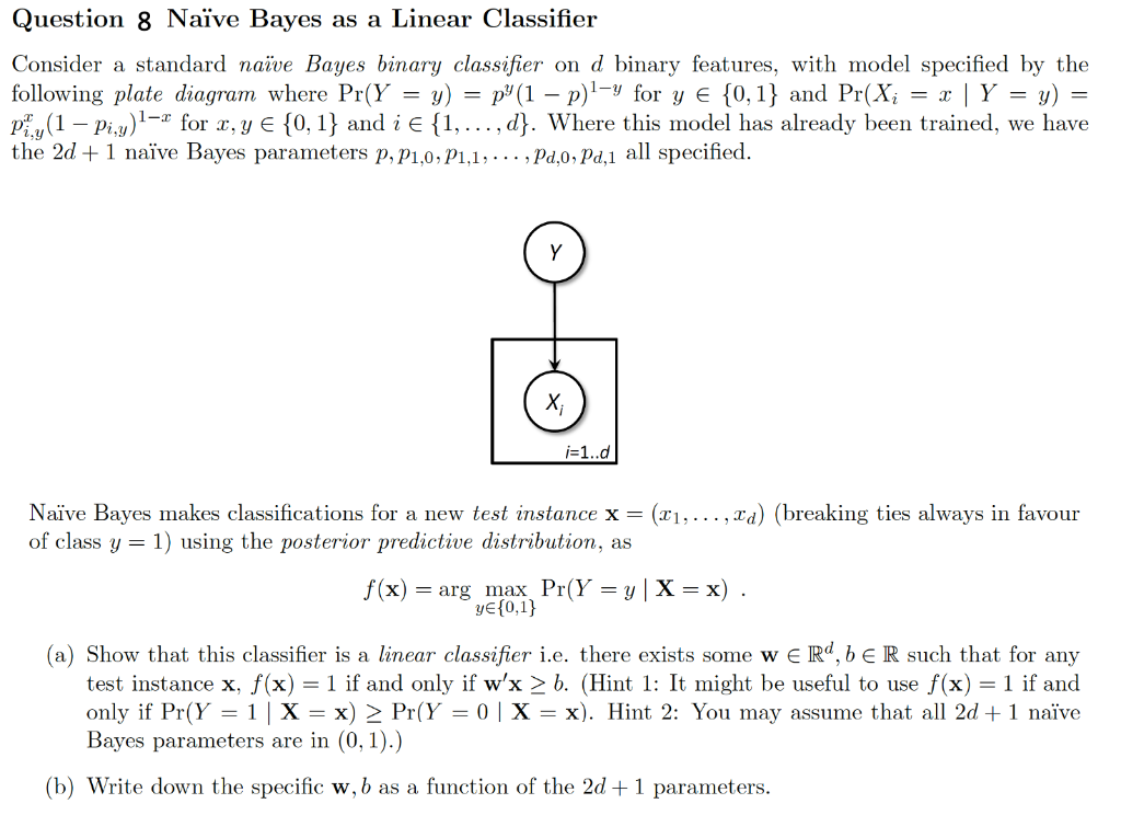 Question 8 Naïve Bayes as a Linear Classifier | Chegg.com
