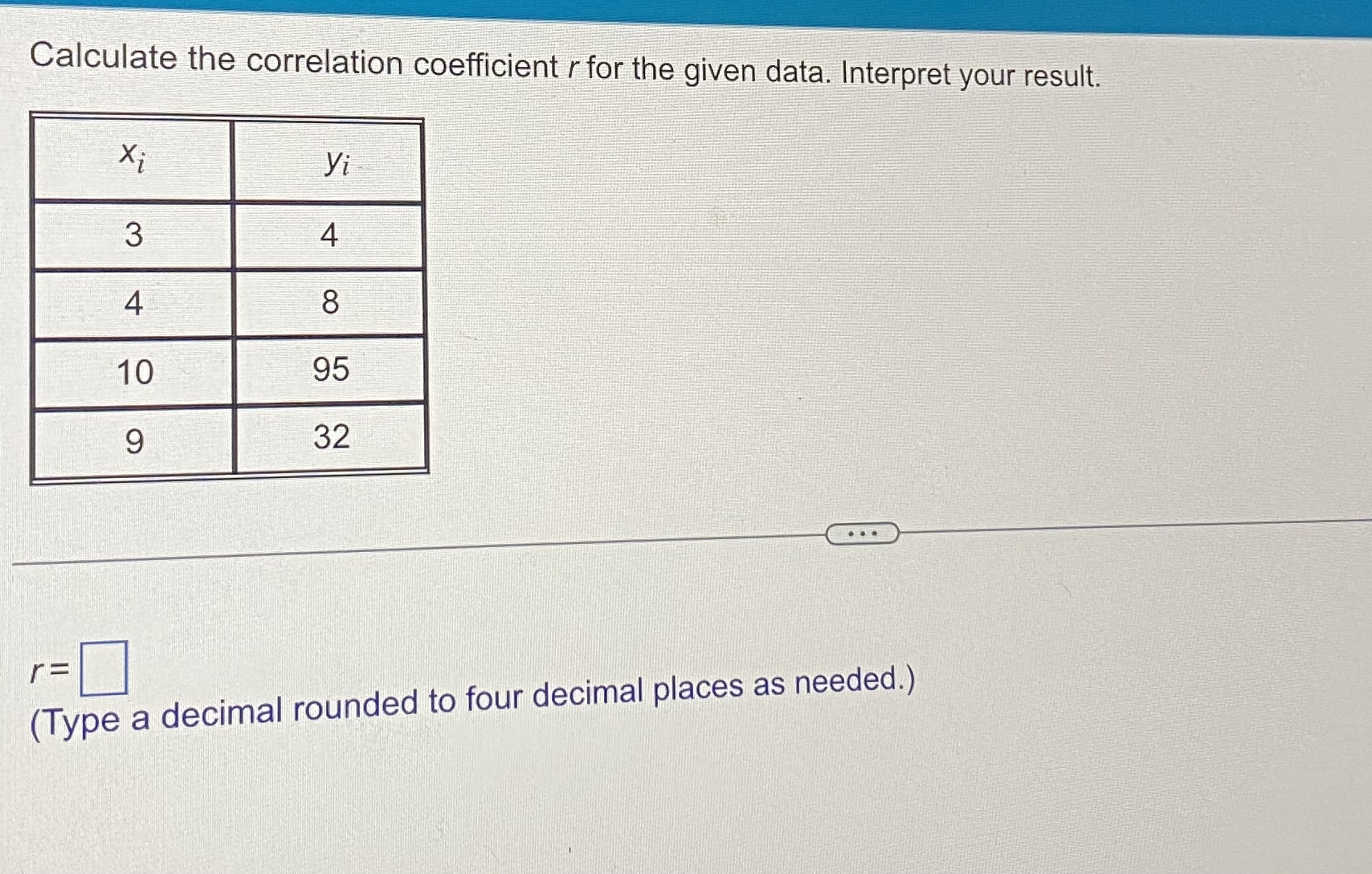 Solved Calculate the correlation coefficient r ﻿for the | Chegg.com