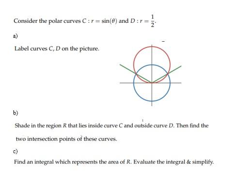 Solved Consider the polar curves C:r=sin(θ) and D:r=21. a) | Chegg.com