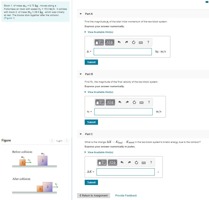 Solved Block 1. of mass m = 3.70 kg moves along a | Chegg.com