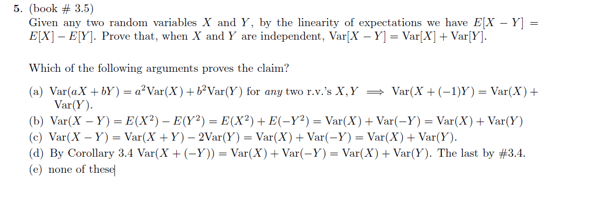Solved (book # 3.5)Given any two random variables x ﻿and Y, | Chegg.com