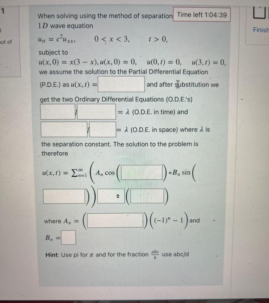 When solving using the method of separation 1D wave | Chegg.com