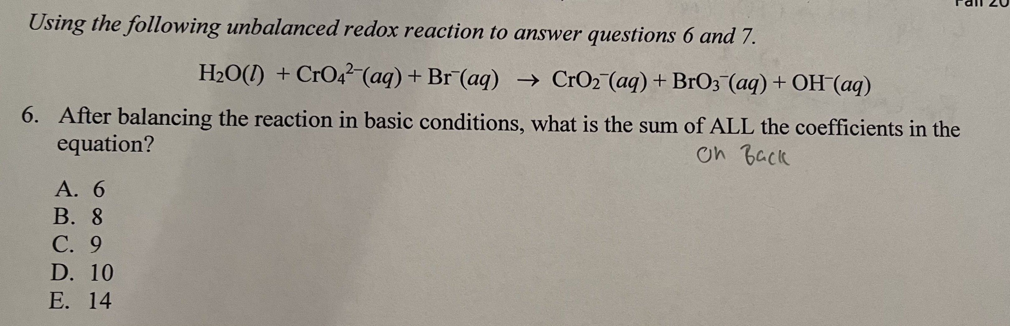 Solved Using the following unbalanced redox reaction to | Chegg.com