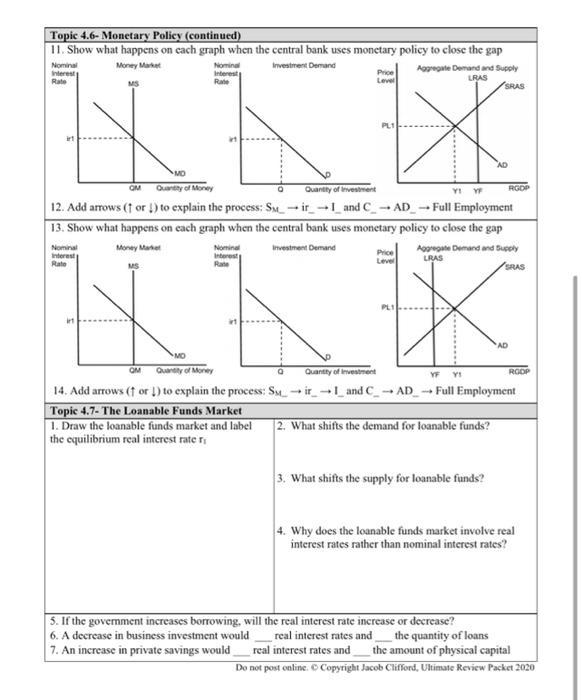 Solved Topic 4.6- Monetary Policy (continued) 11. Show what | Chegg.com