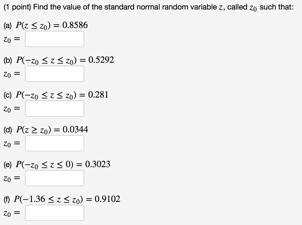 Solved 1 Point Find The Value Of The Standard Normal