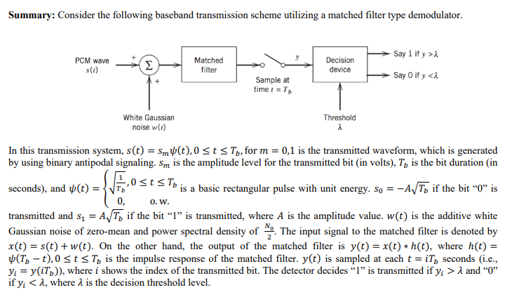 Summary: Consider the following baseband transmission | Chegg.com