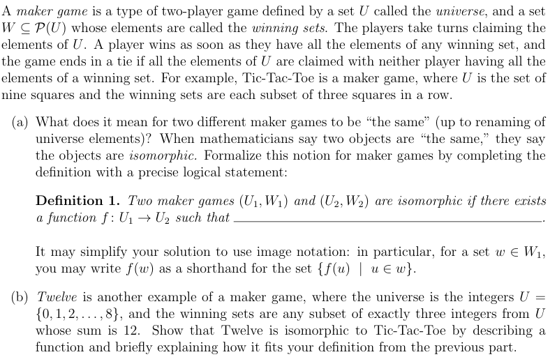 Solved A maker game is a type of two-player game defined by | Chegg.com