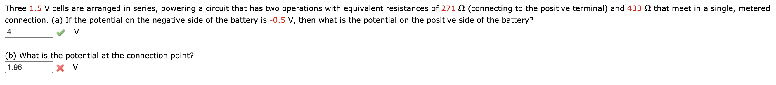 Solved Three 1.5 V cells are arranged in series, powering a | Chegg.com