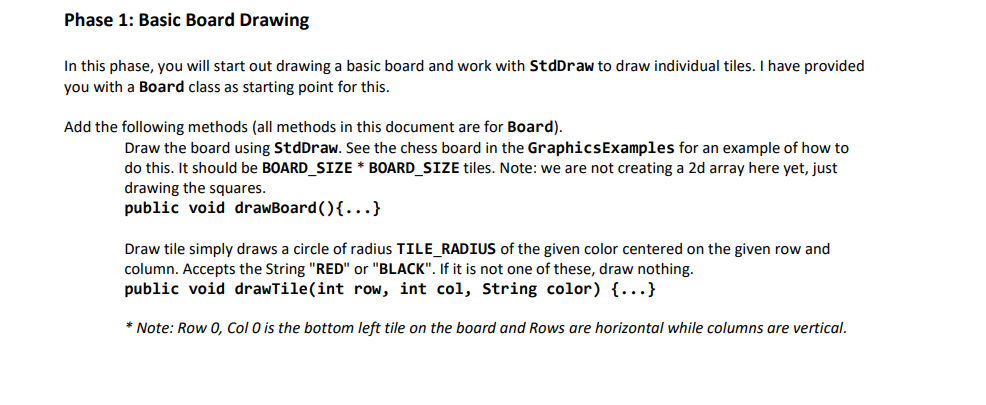 Solved Phase 1: Basic Board Drawing In this phase, you will | Chegg.com