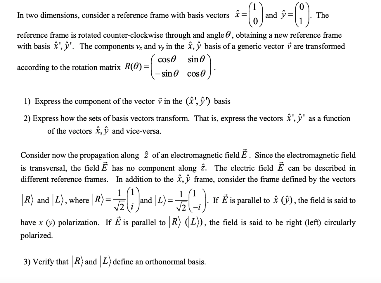 Solved In two dimensions, consider a reference frame with | Chegg.com