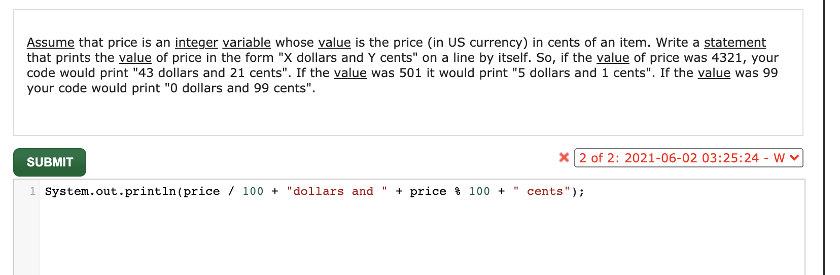 Solved Assume that price is an integer variable whose value | Chegg.com