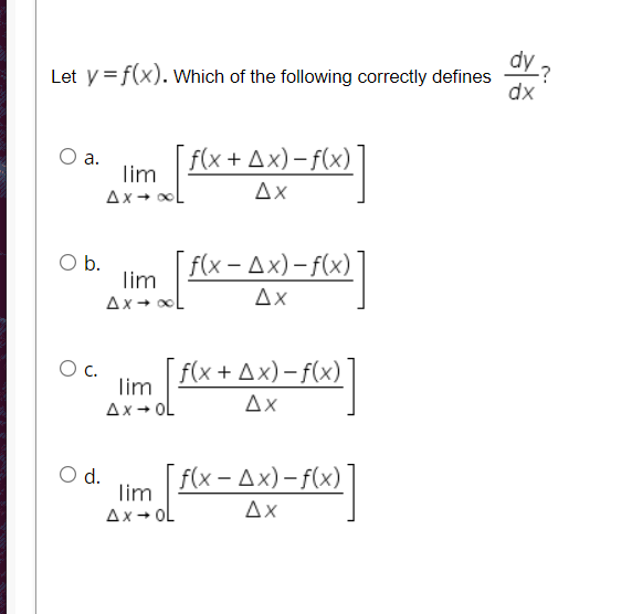 Solved Let y = f(x). Which of the following correctly | Chegg.com
