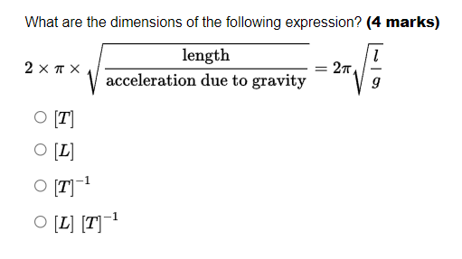 Solved What are the dimensions of the following expression? | Chegg.com