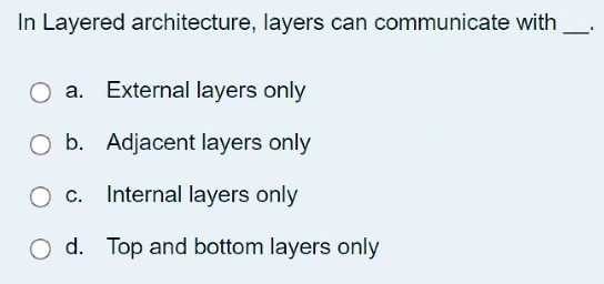 Solved In Layered architecture, layers can communicate with | Chegg.com
