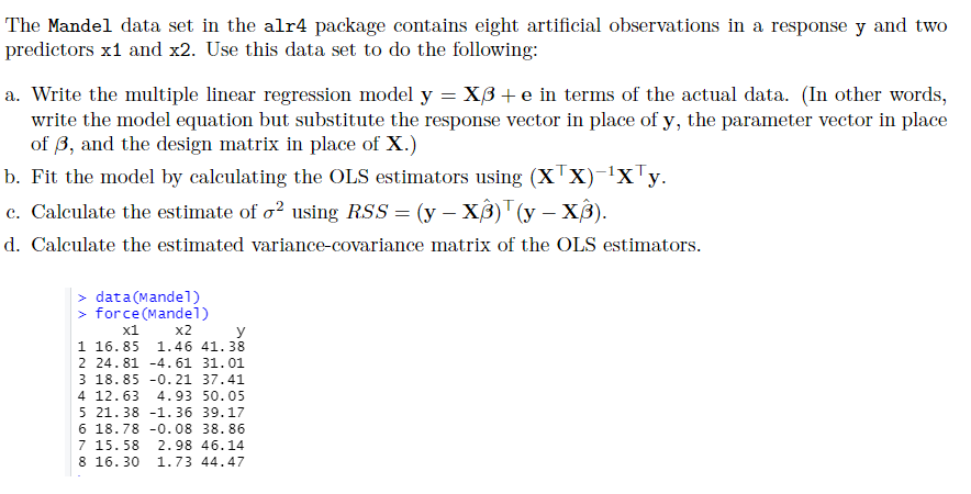 The Mandel data set in the alr4 package contains | Chegg.com