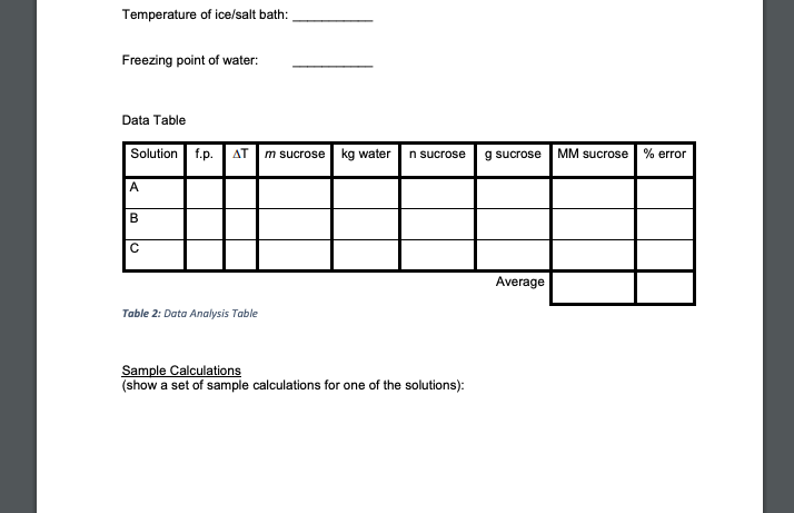 Solved Temperature of ice/salt bath: Freezing point of | Chegg.com