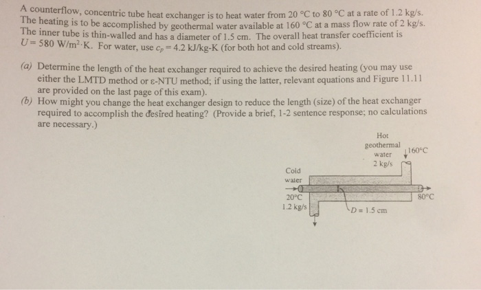 Solved A counterflow, concentric tube heat exchanger is to | Chegg.com