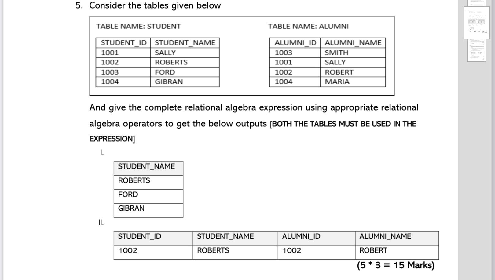 Solved 5. Consider the tables given below TABLE NAME: | Chegg.com