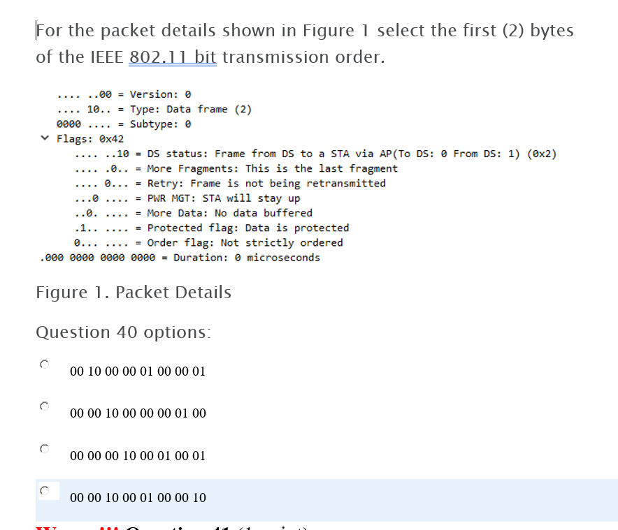 Solved For the packet details shown in Figure 1 select the | Chegg.com