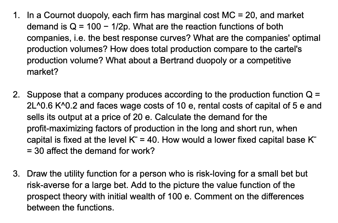 Solved 1. In a Cournot duopoly, each firm has marginal | Chegg.com